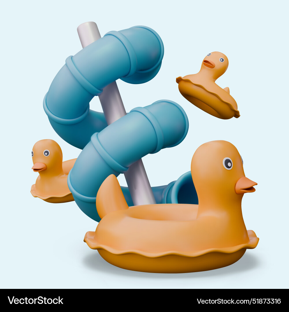Giant water slide tunnel inflatable ducks ring Vector Image
