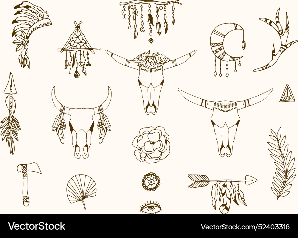 Hand drawn boho elements collection Royalty Free Vector