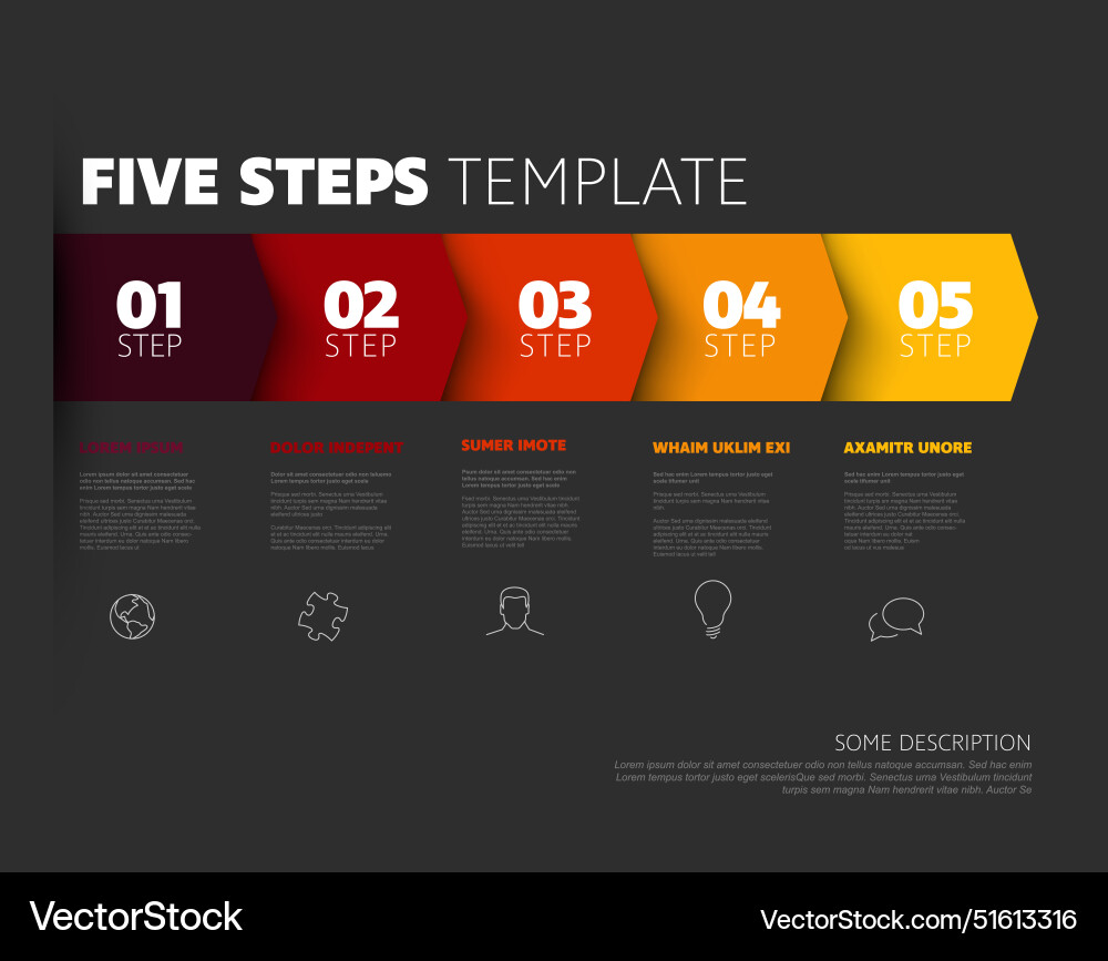 Progress five red to yellow hot steps infographic Vector Image