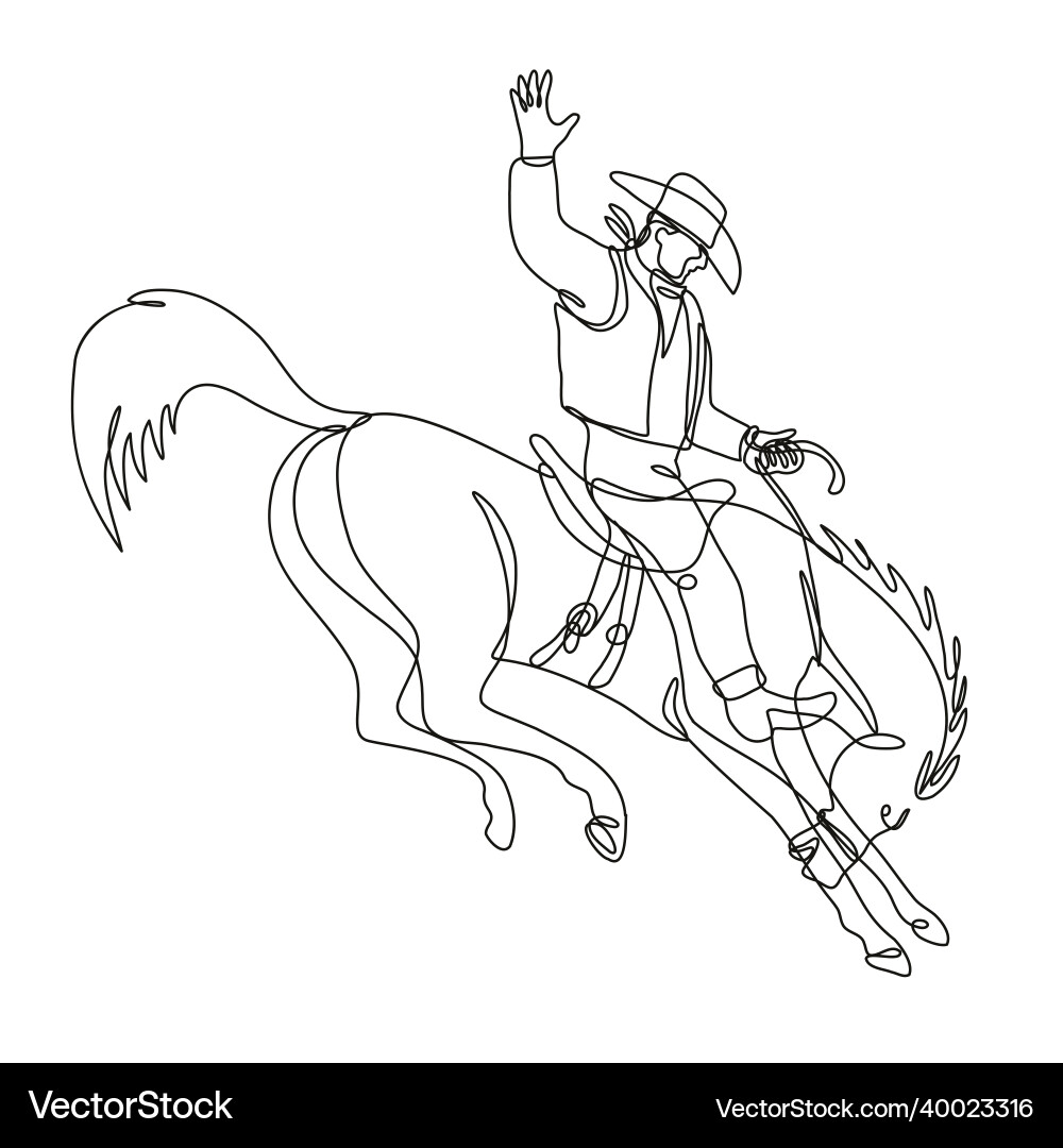 Rodeo cowboy riding a bucking bronco continuous Vector Image