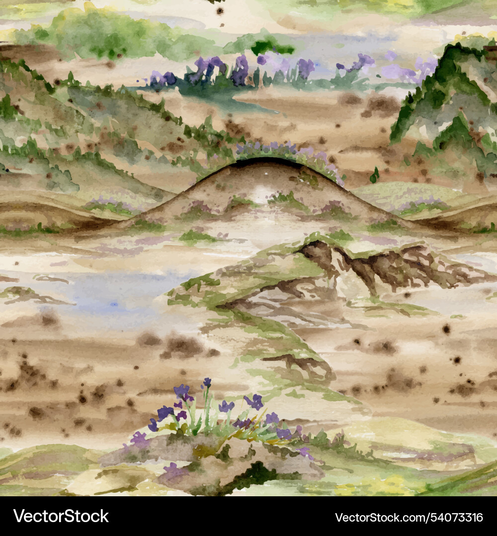 Scenery landscape of rolling hills fields grass Vector Image