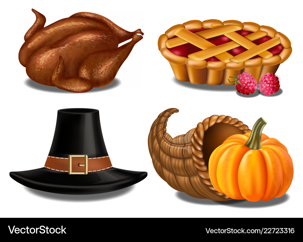 Thanksgiving set realistic turkey pie Royalty Free Vector