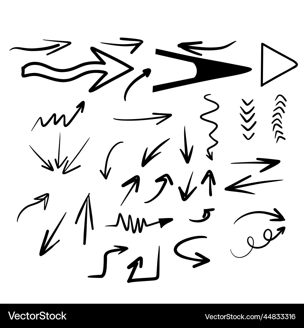 Thin Black Arrow Hand Drawn Set Royalty Free Vector Image