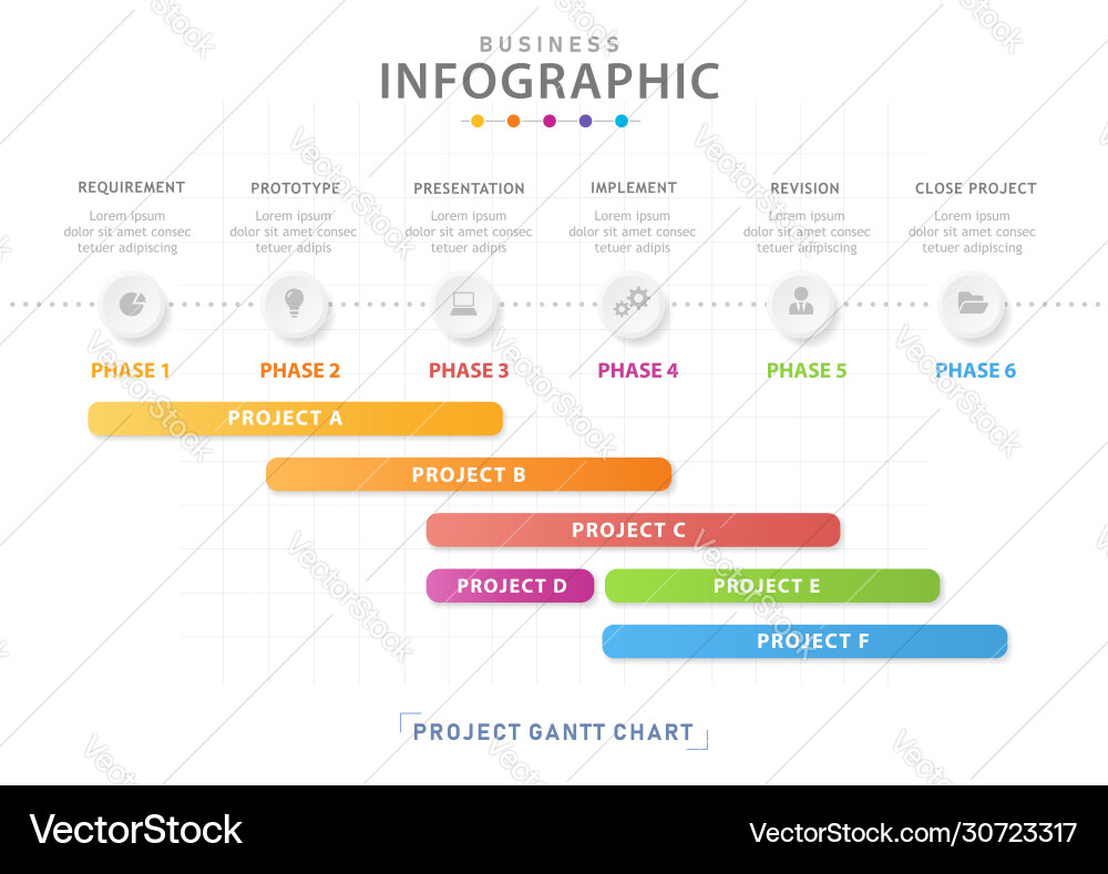 6 steps modern timeline diagram with gantt chart Vector Image