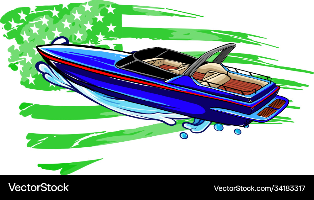 Cartoon speedboat with american Royalty Free Vector Image