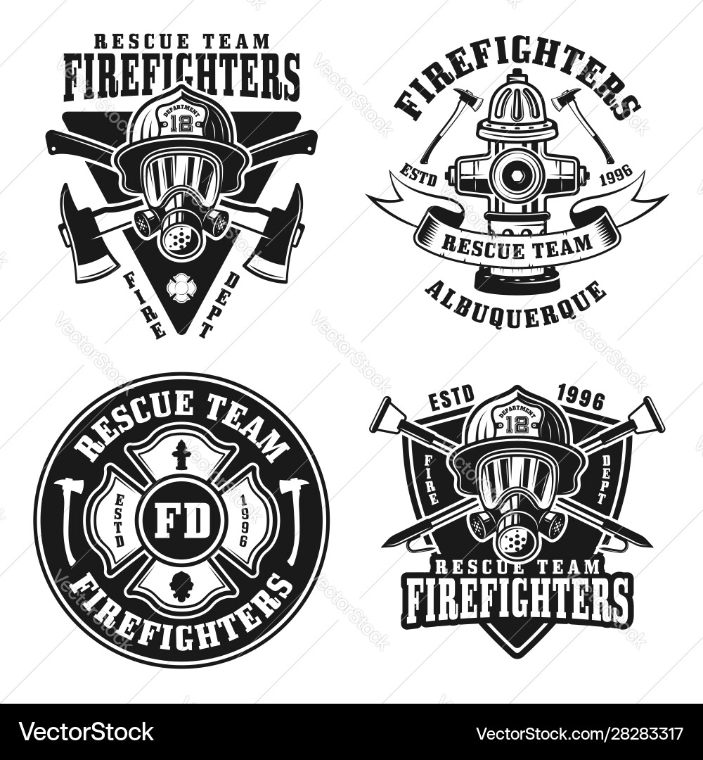 Fire department set isolated emblems Royalty Free Vector