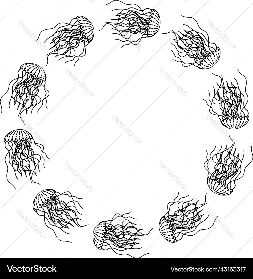 Jellyfish Frame - Black & White Royalty Free Vector