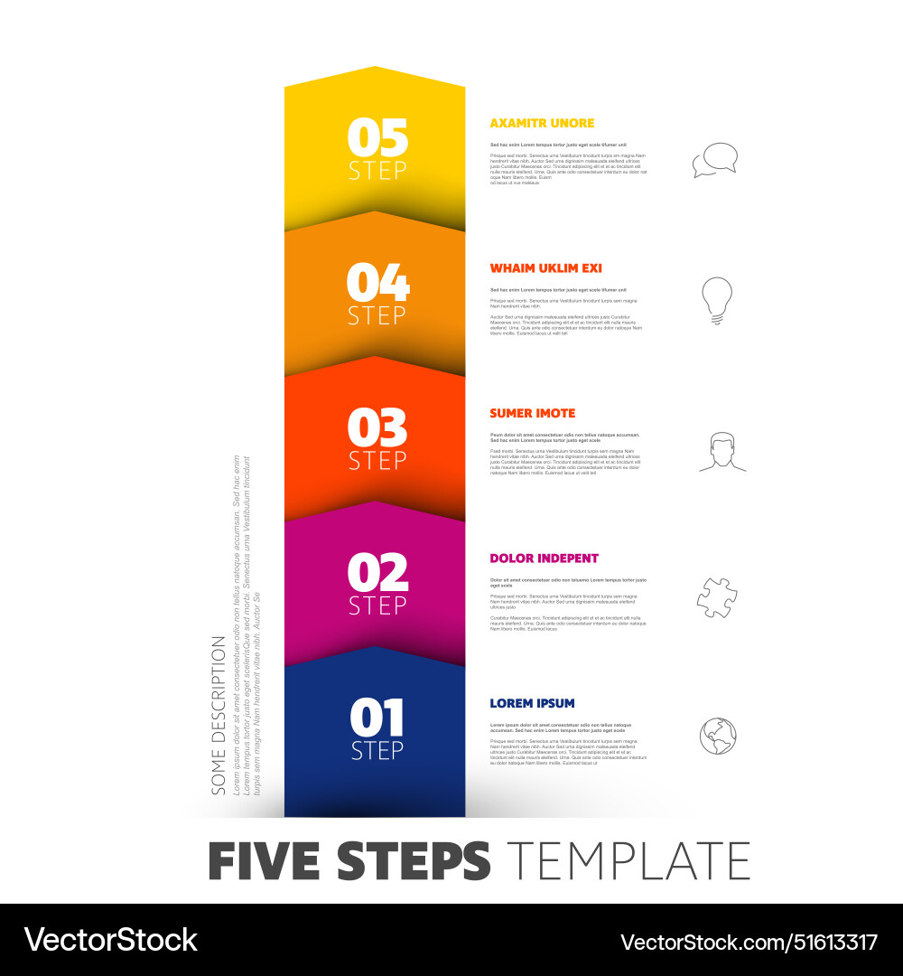 Progress five color vertical steps infographic Vector Image