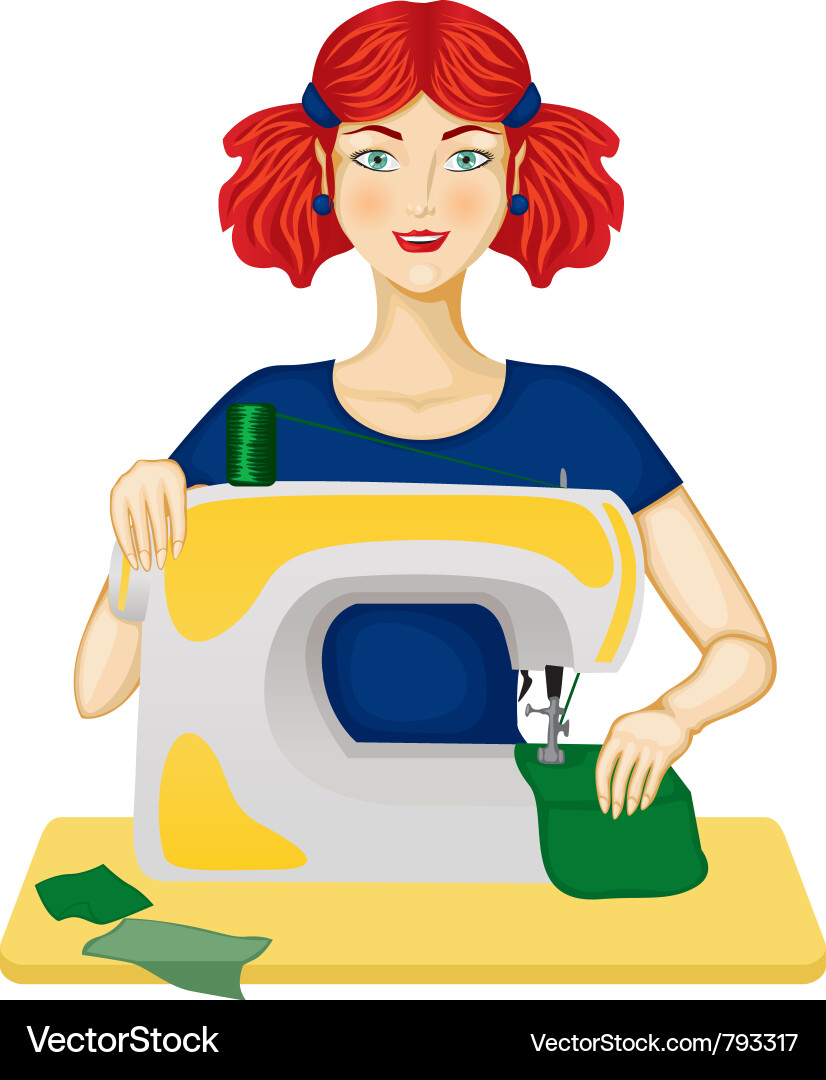 Woman sews Royalty Free Vector Image - VectorStock