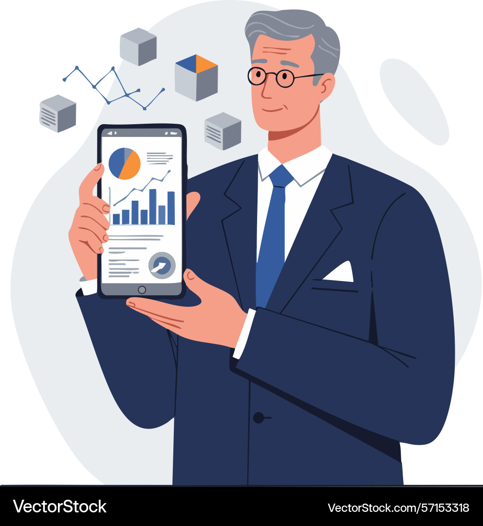 Businessman in suit presenting financial data Vector Image