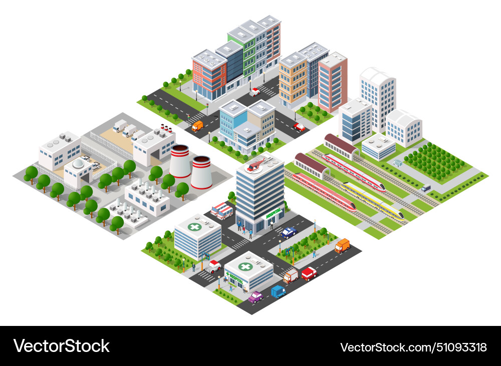 Isometric modules of the modern 3d city Royalty Free Vector
