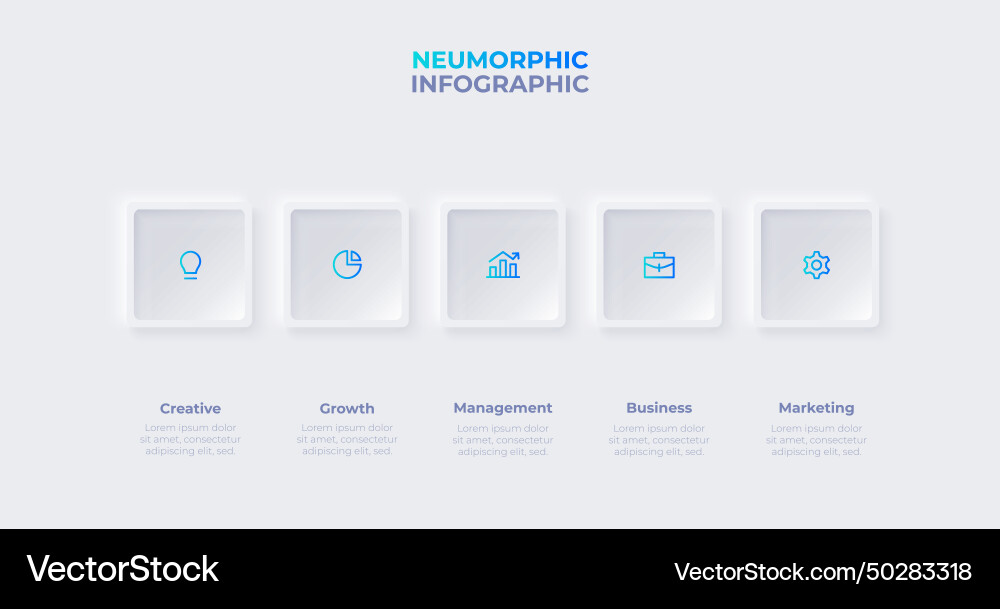 Neumorphic horizontal progress diagram with 5 Vector Image
