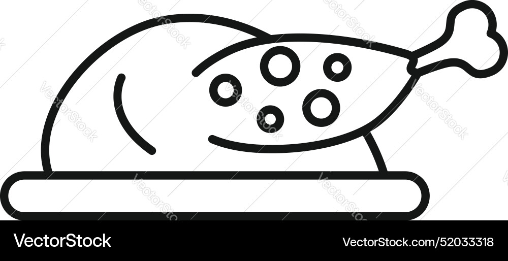 Whole roasted chicken lying on a tray line icon Vector Image
