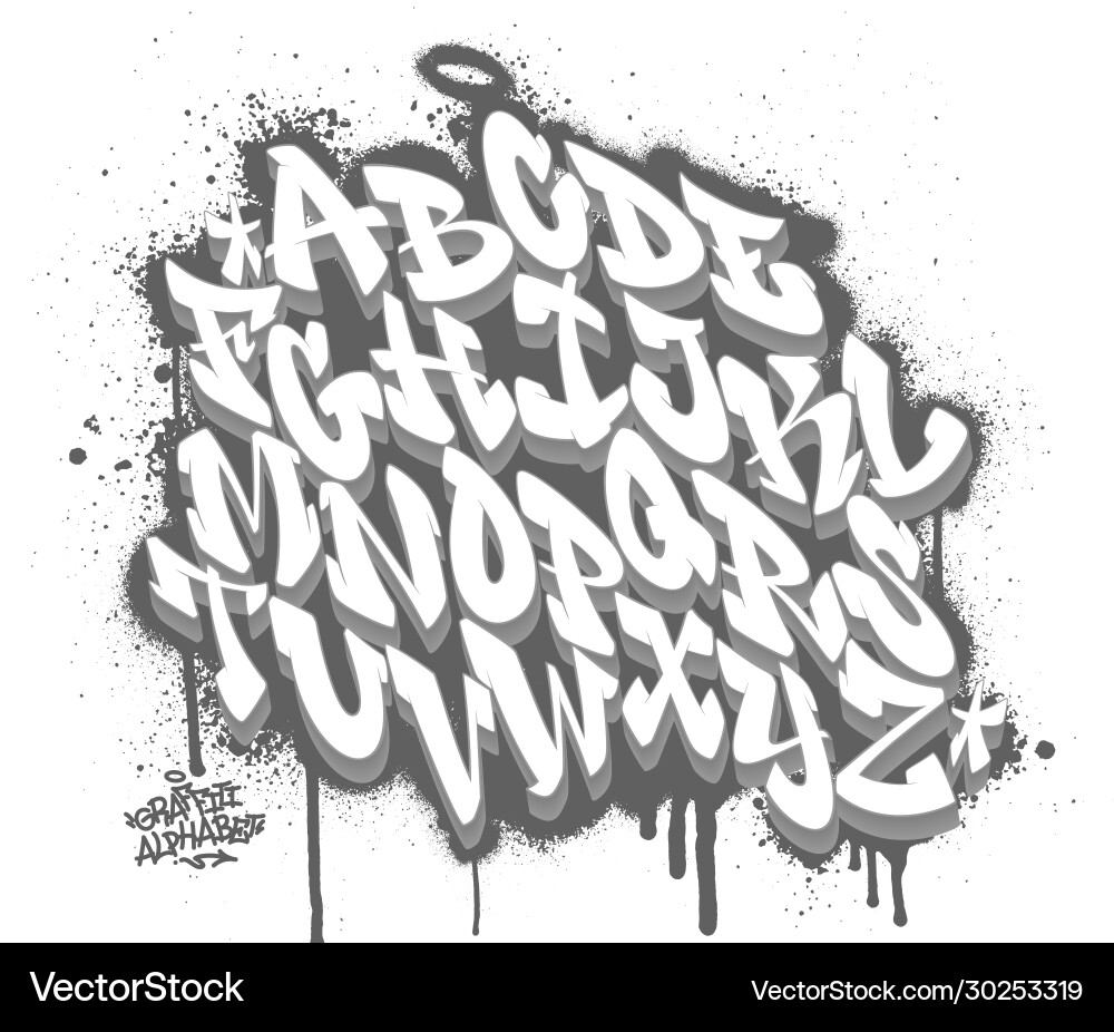 Handwritten graffiti font alphabet on spray paint Vector Image