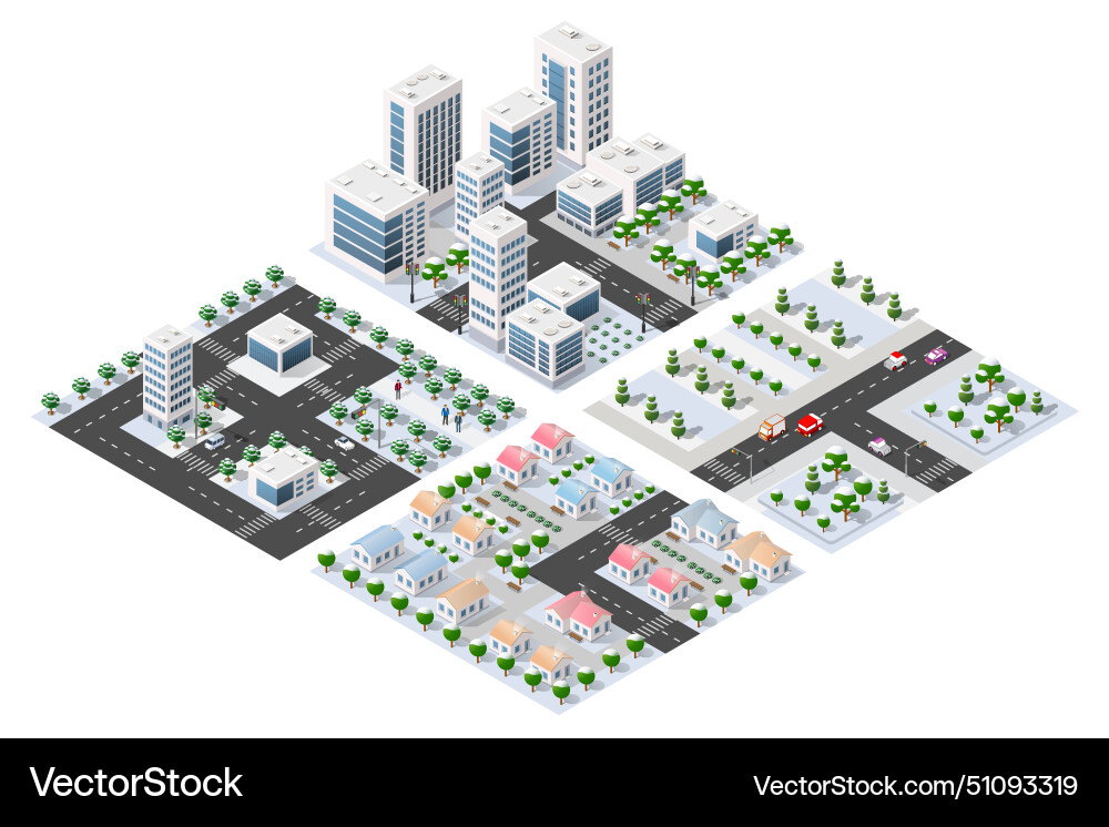 Isometric modules of the modern 3d city winter Vector Image