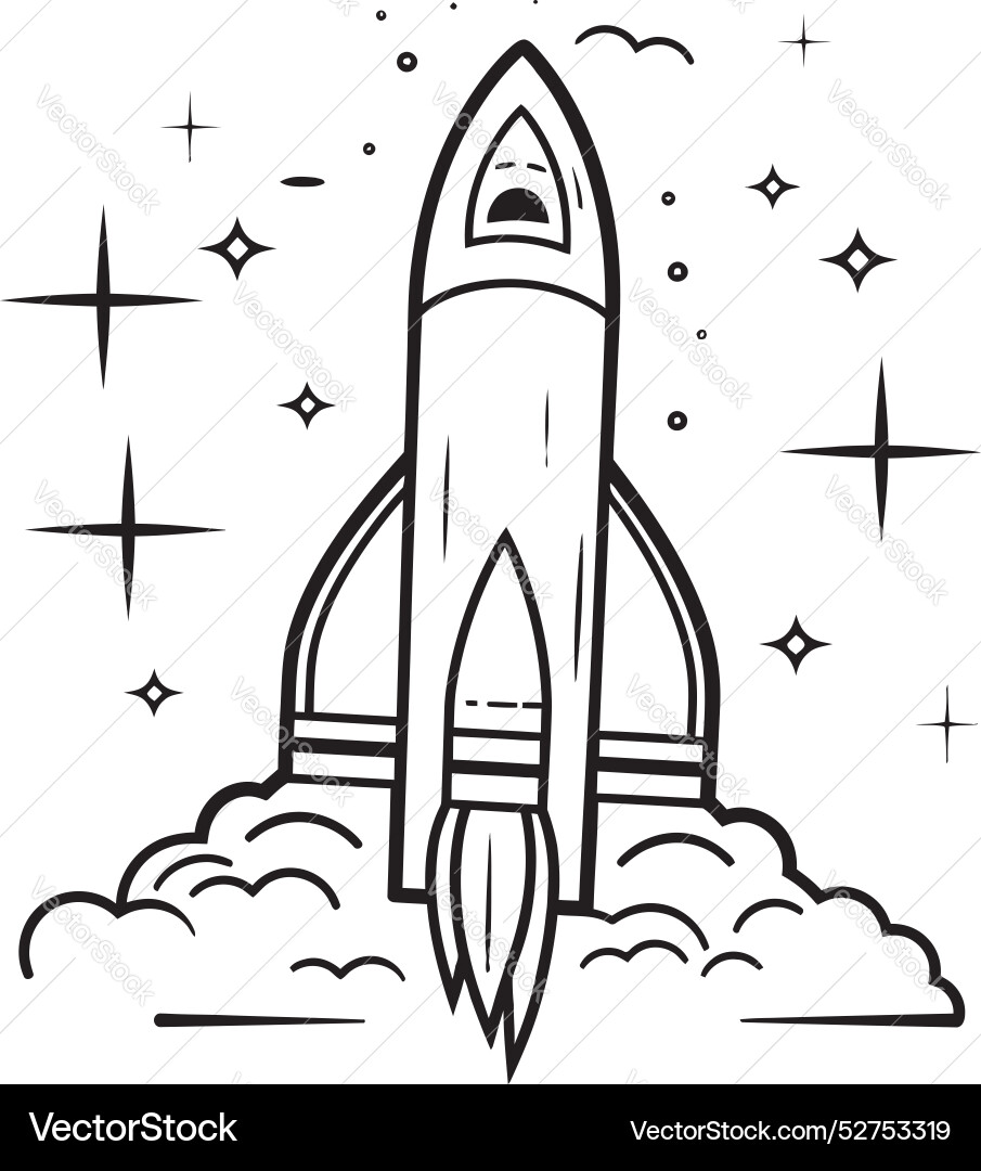 Orbit odyssey rocket lineart emblem symbol comet Vector Image