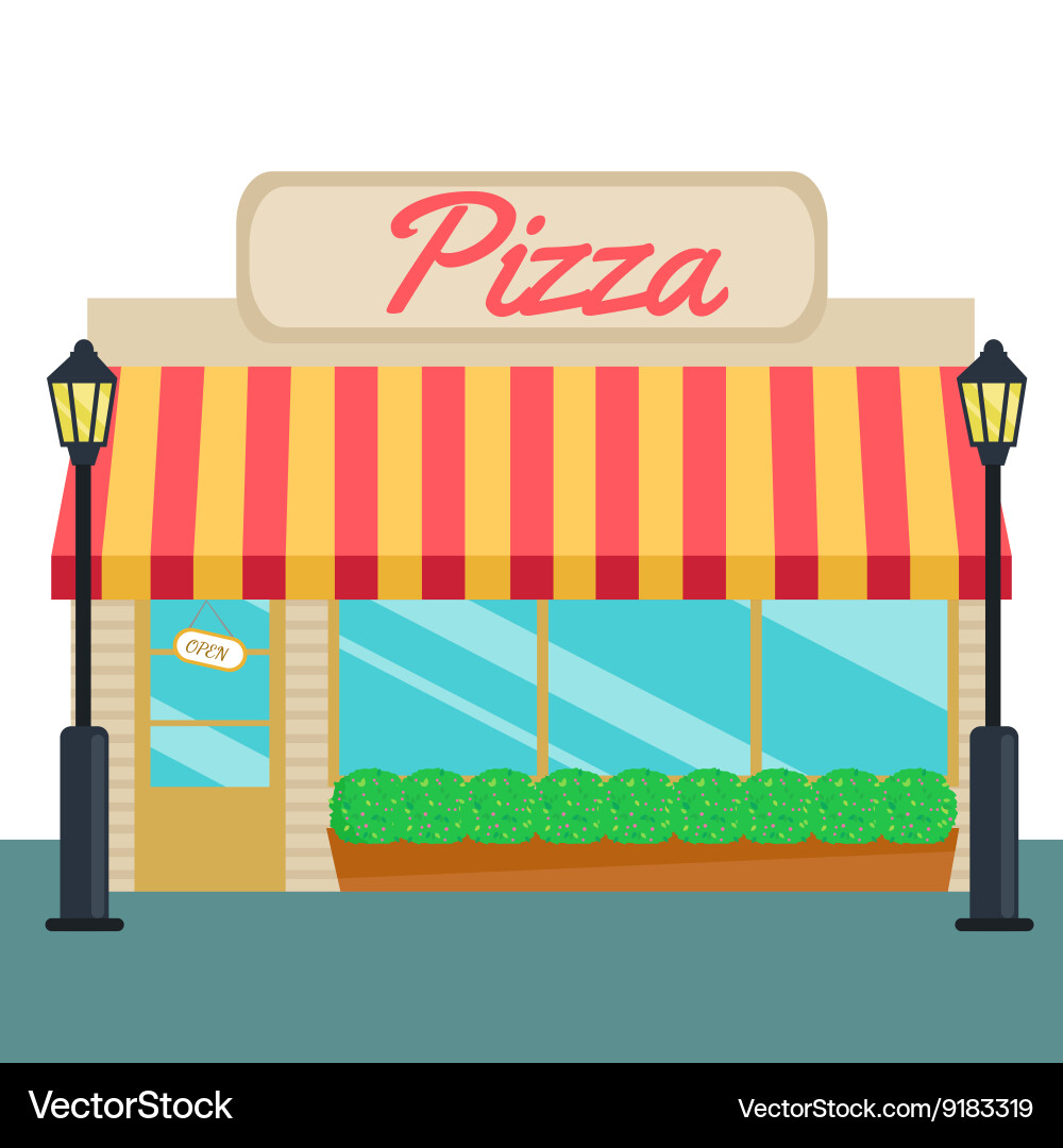 Pizza shops and store front flat style Royalty Free Vector