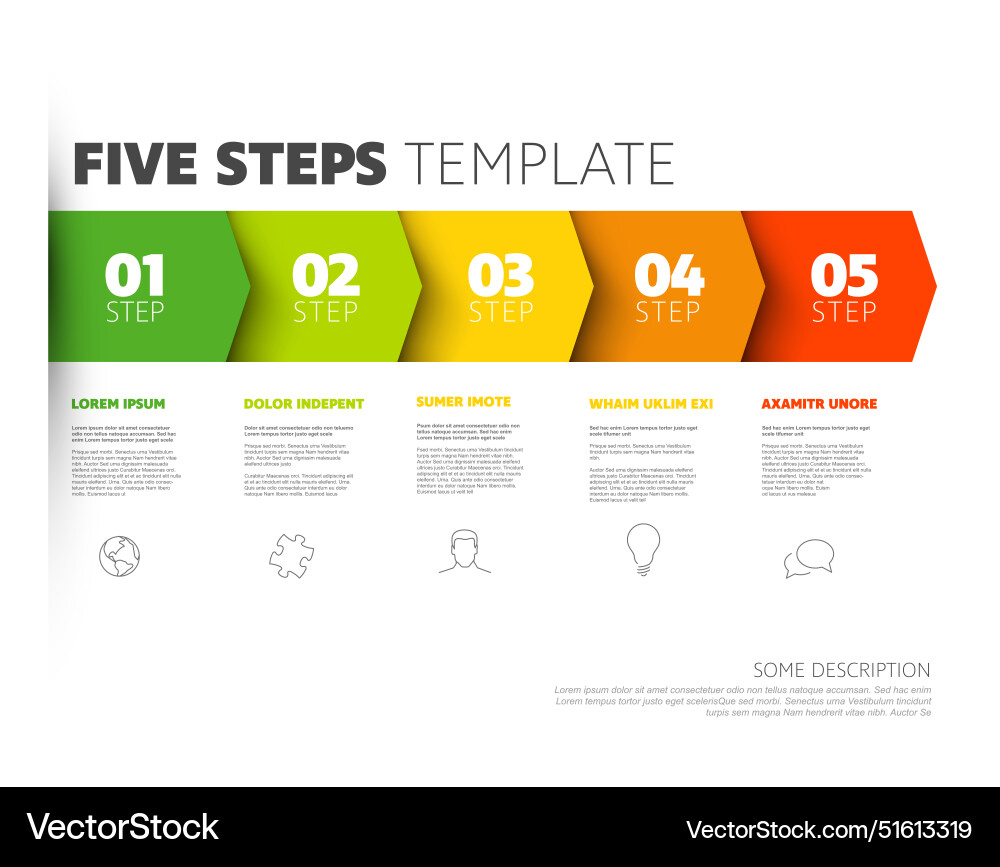 Progress five green to red steps infographic Vector Image