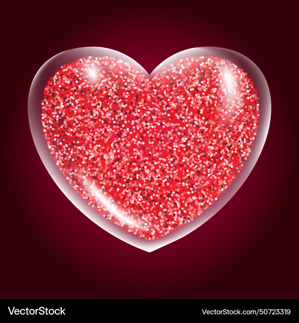 Red realistic glass heart plastic transparent Vector Image