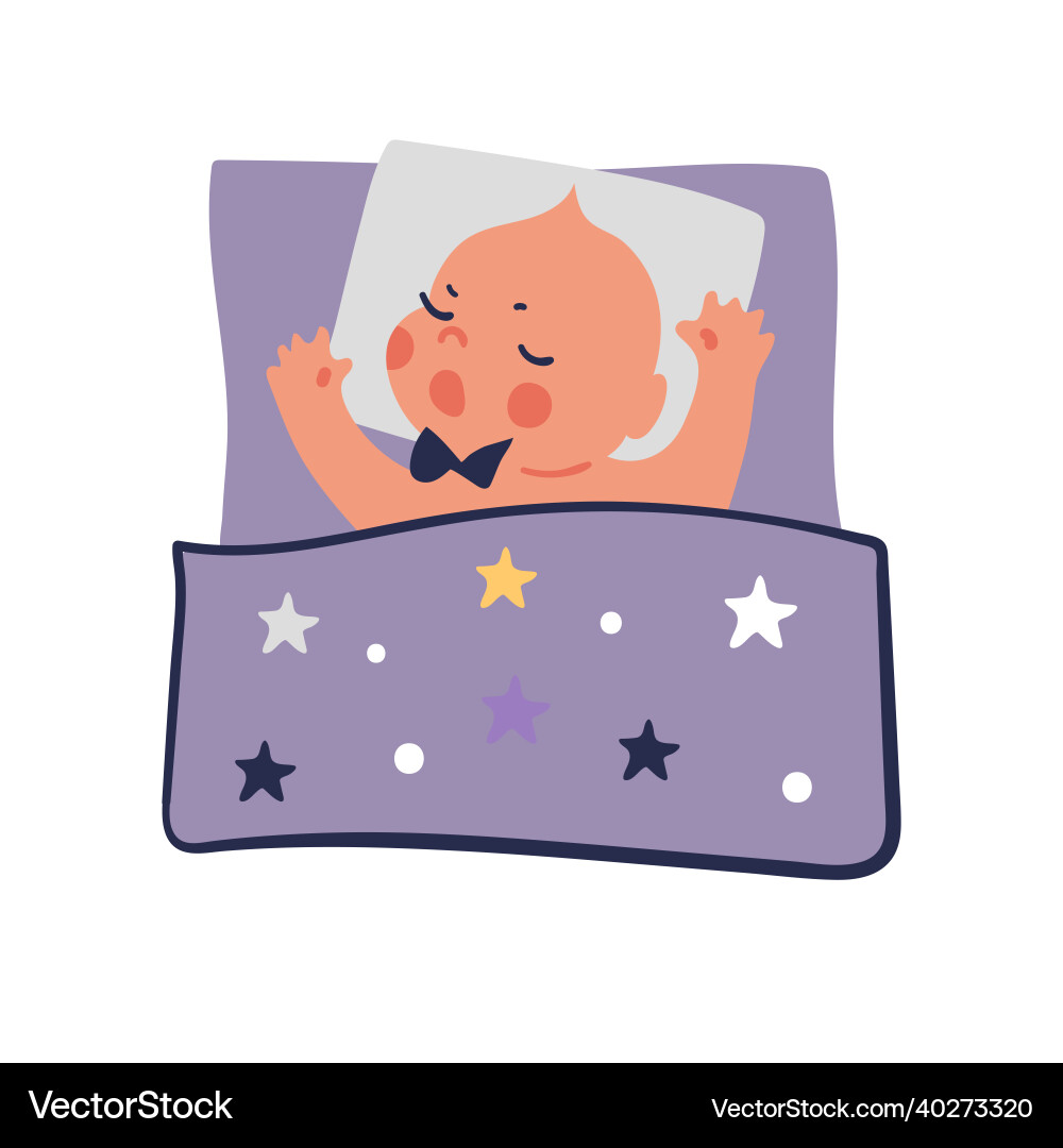 Cute sleeping baby in cot flat cartoon Royalty Free Vector