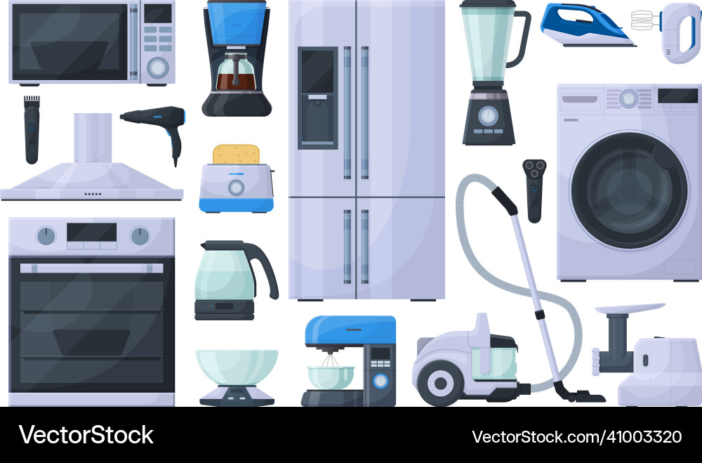 Household appliances refrigerator vacuum cleaner Vector Image