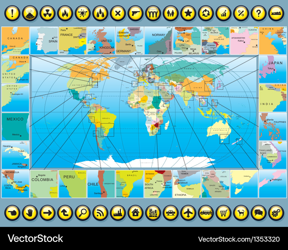 Map elements with world Royalty Free Vector Image