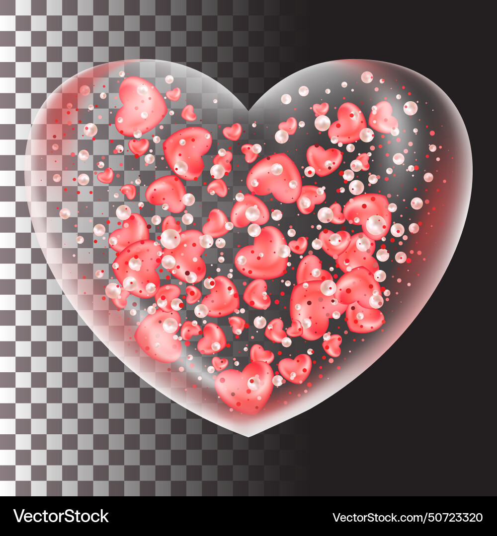 Red realistic glass heart plastic transparent Vector Image
