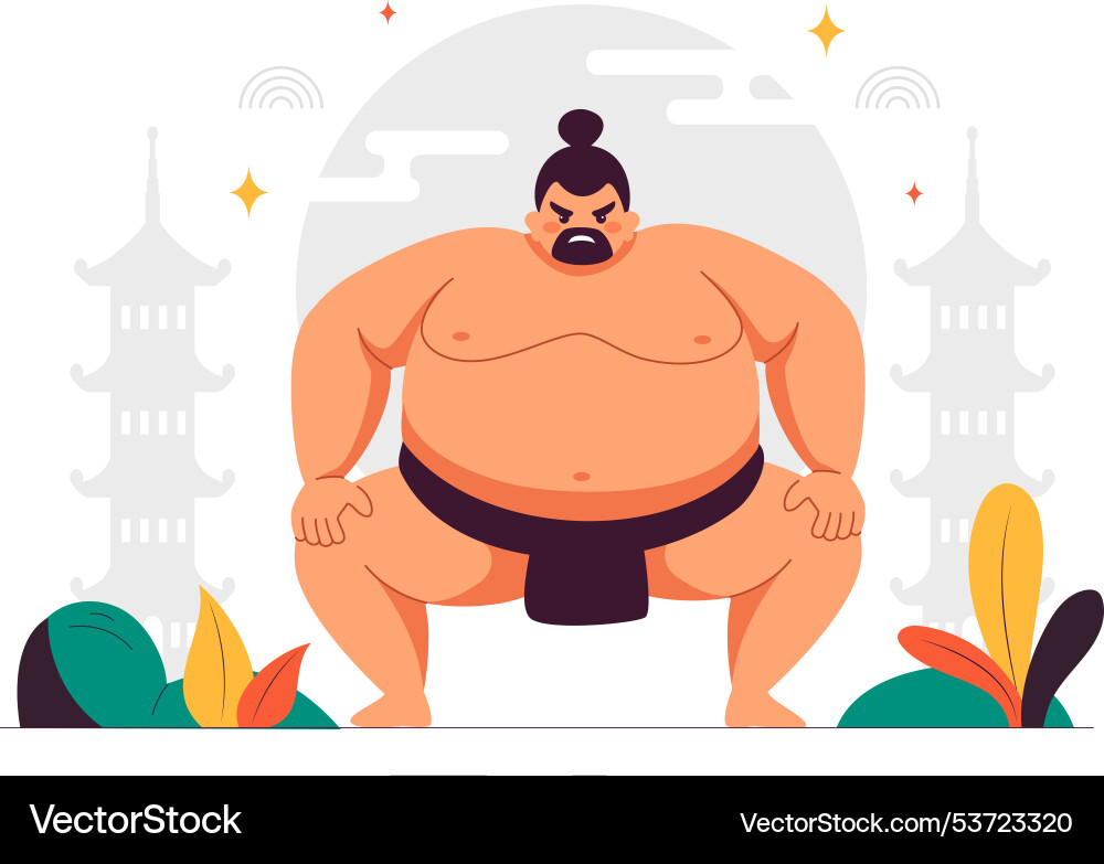 Sumo wrestler with fighting japanese traditional Vector Image
