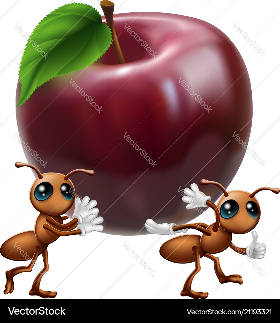 Ants carrying a big apple Royalty Free Vector Image