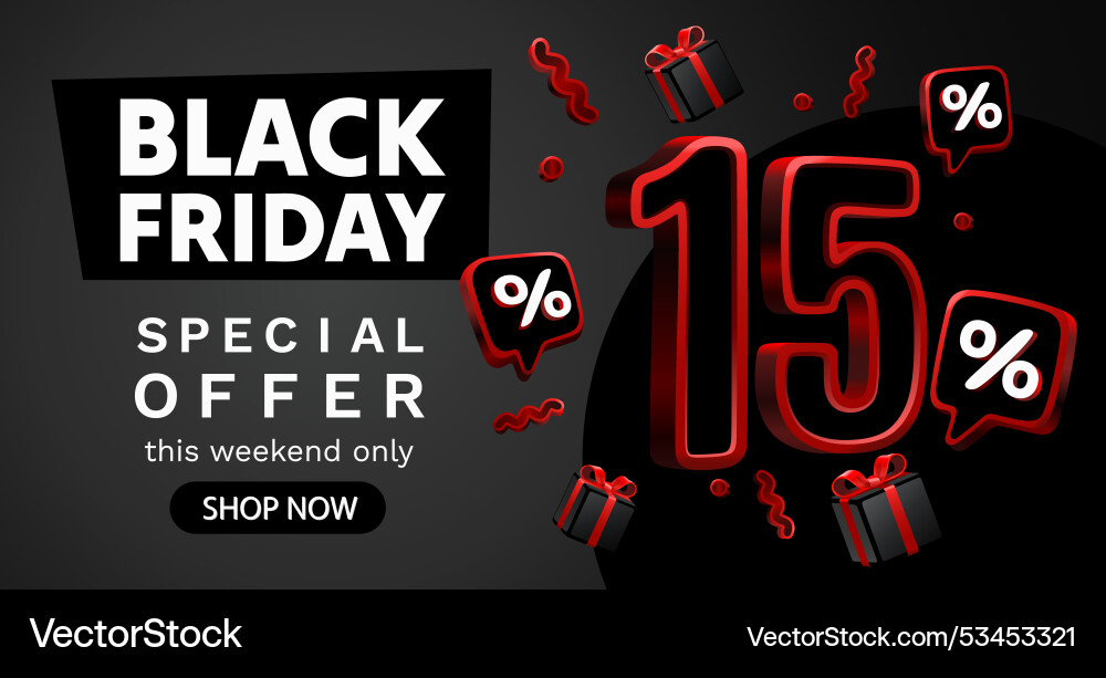 Black friday 15 percent special offer discount Vector Image