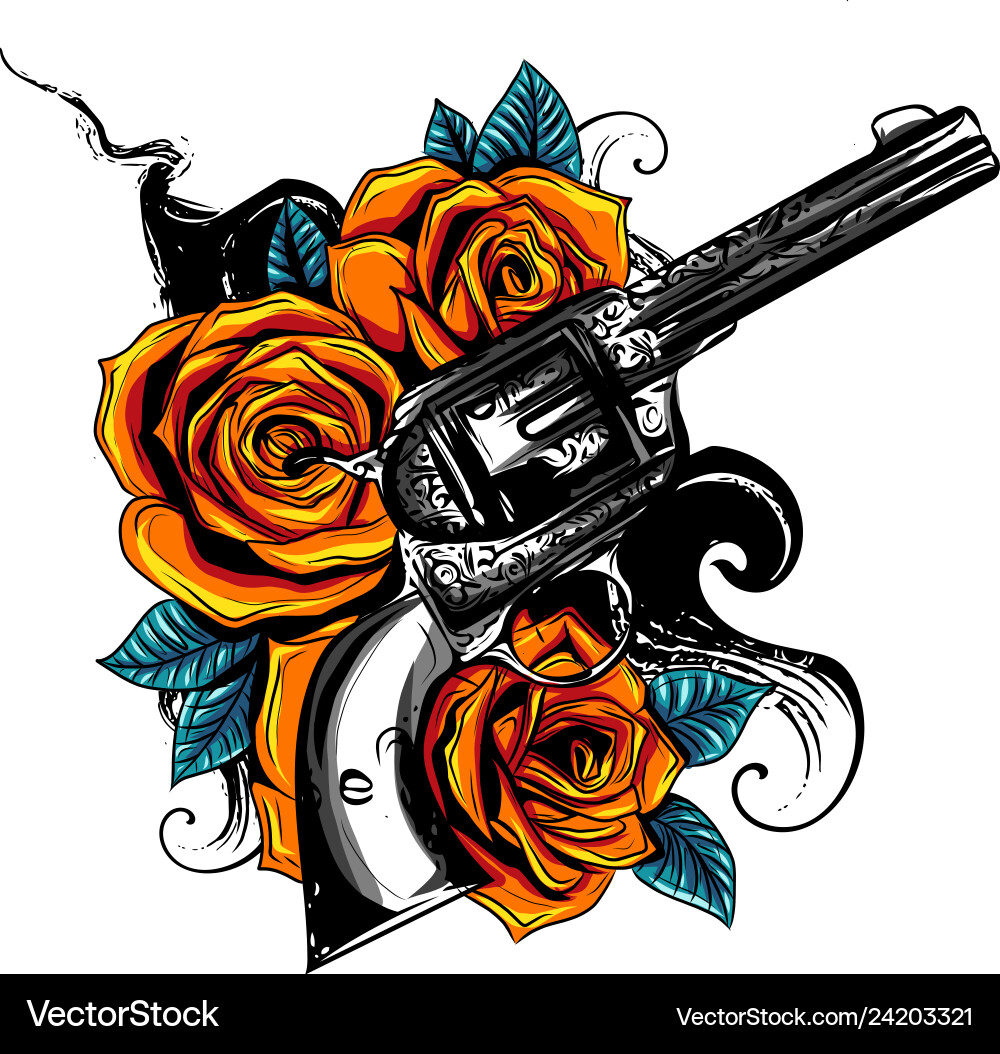 Gun And Rose Drawings