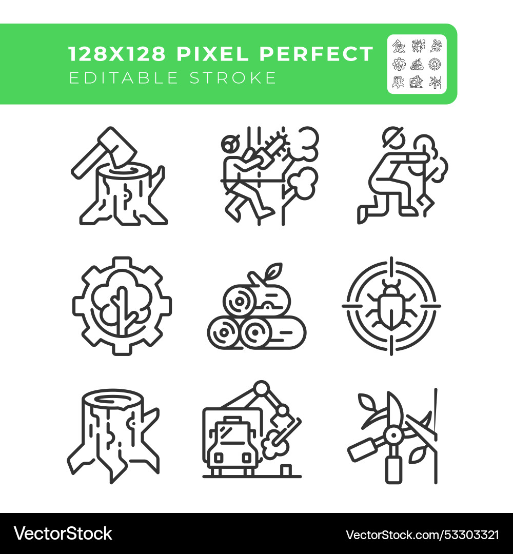 Forestry industry linear icons set Royalty Free Vector Image