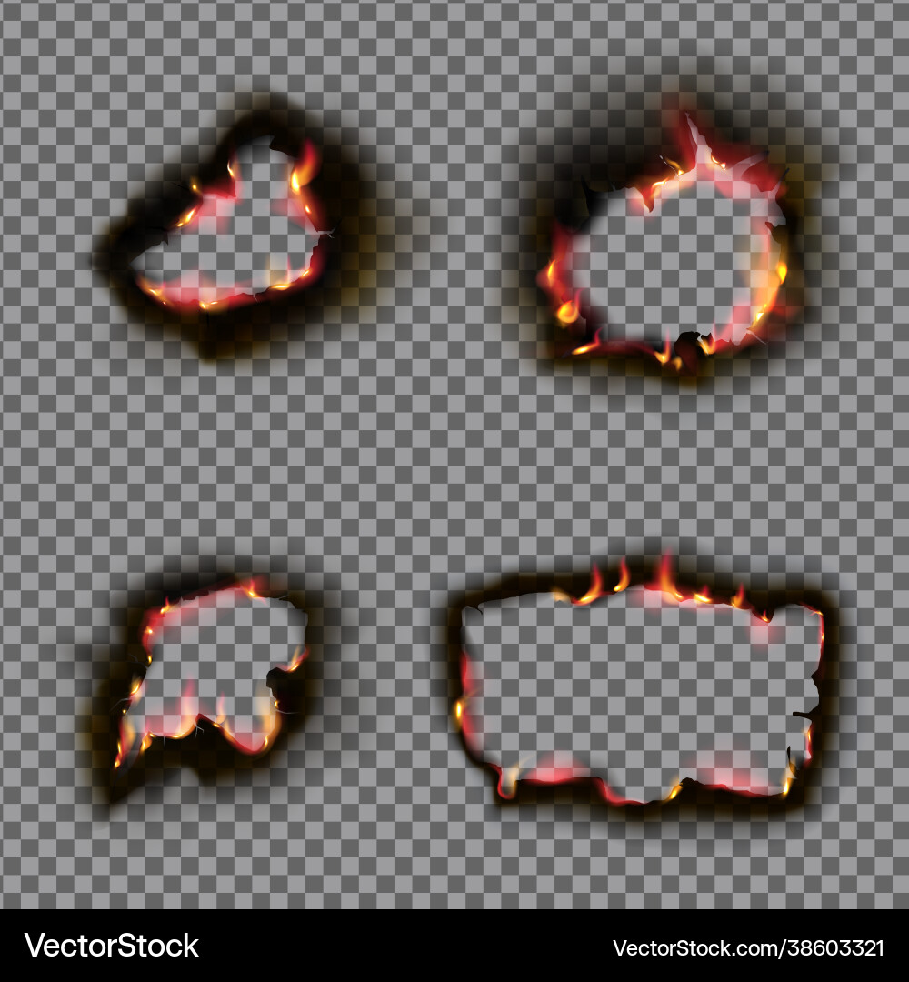 Realistic burnt holes in paper with fire and black