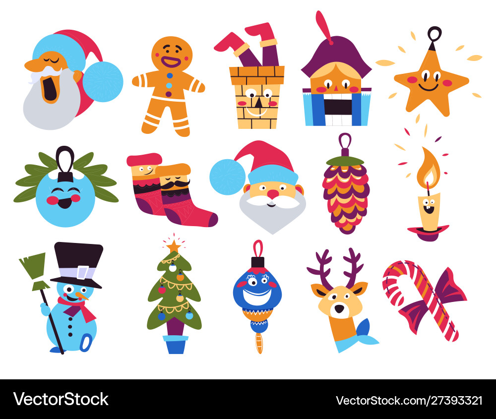 Santa claus and snowman reindeer xmas tree Vector Image