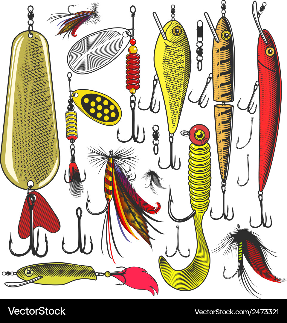 Set of artificial fishing lures Royalty Free Vector Image