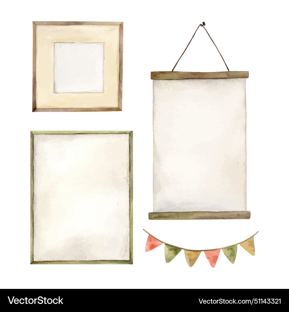 Watercolor set of empty frames and multi-colored Vector Image