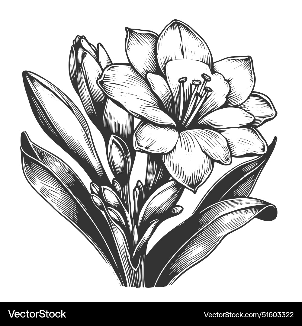 Freesia flower engraving Royalty Free Vector Image