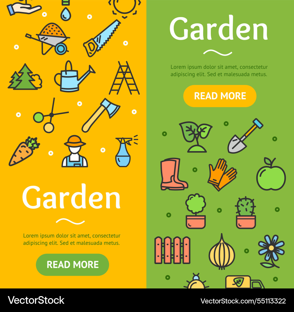 Gardening banner vertical set Royalty Free Vector Image