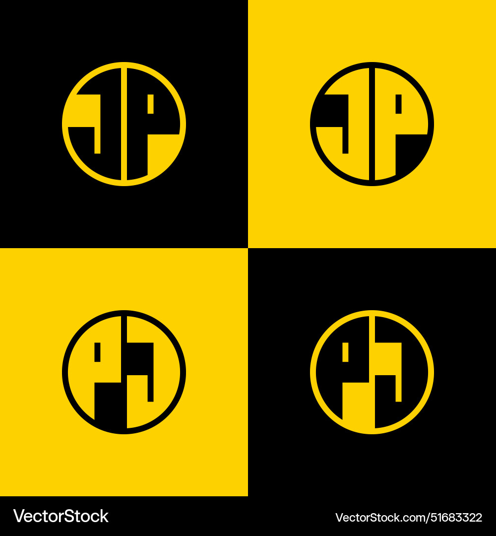 Simple jp and pj letter circle logo set suitable Vector Image