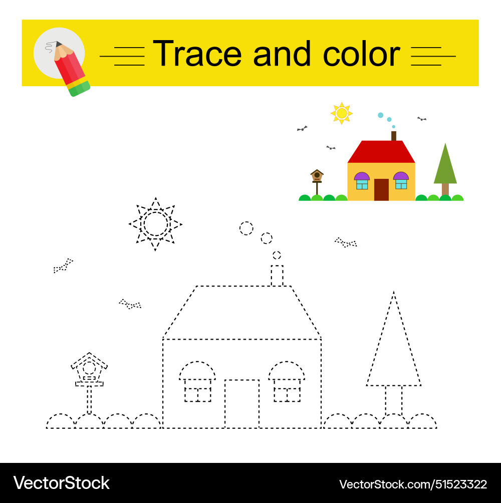 Trace and color for children preschool worksheet Vector Image