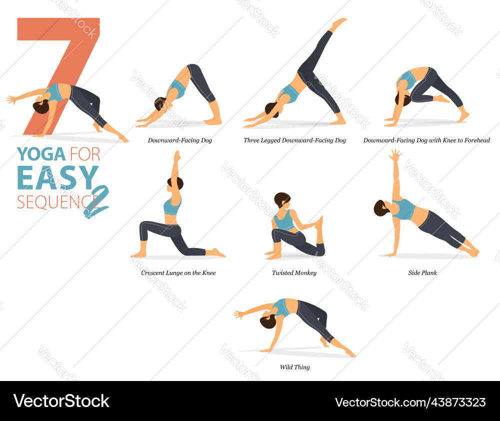 7 yoga poses or exercise for easy sequence Vector Image