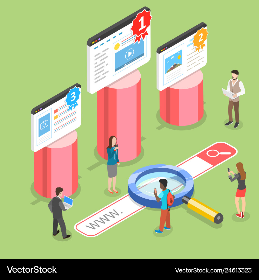 Flat isometric concept of seo ranking Royalty Free Vector