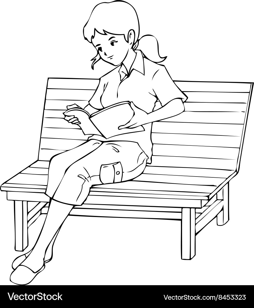 Girl sitting on a bench reading book Royalty Free Vector