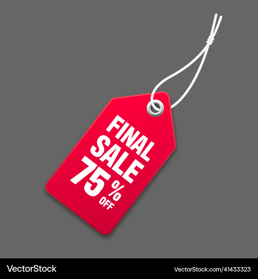 Realistic red price tag with white string on gray Vector Image