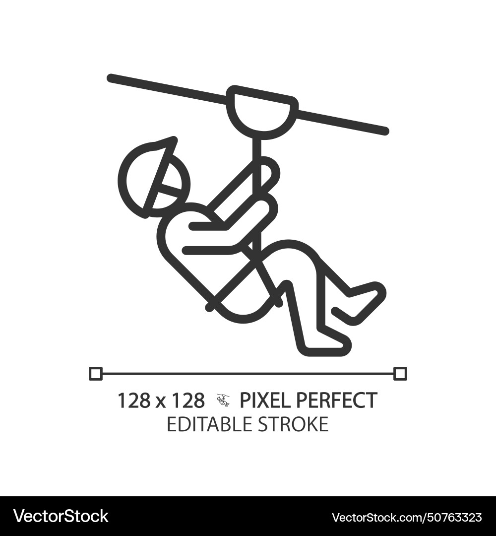 Zip line ride pixel perfect linear icon Royalty Free Vector