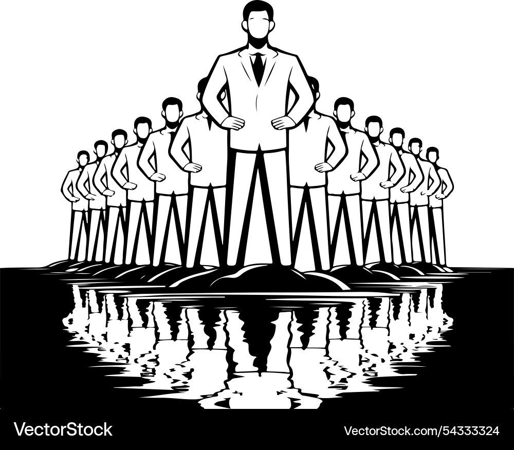 Bold leadership icon with team silhouettes Vector Image