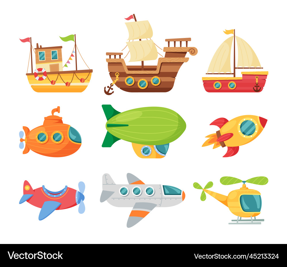 Cartoon transportation modes in cute childish Vector Image