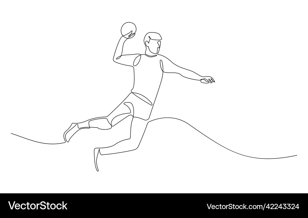 Continuous line handball player Royalty Free Vector Image