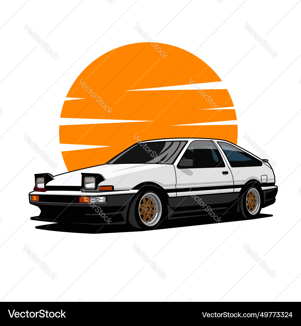 Jdm car sunset background design Royalty Free Vector Image