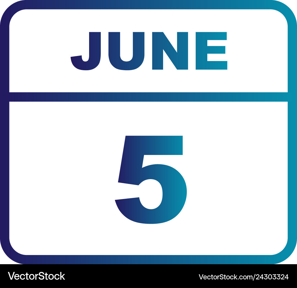 June 5th date on a single day calendar Royalty Free Vector